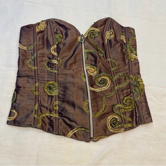 Tesa | Tops | Brown And Green Embroidered Corset Top | Poshmark